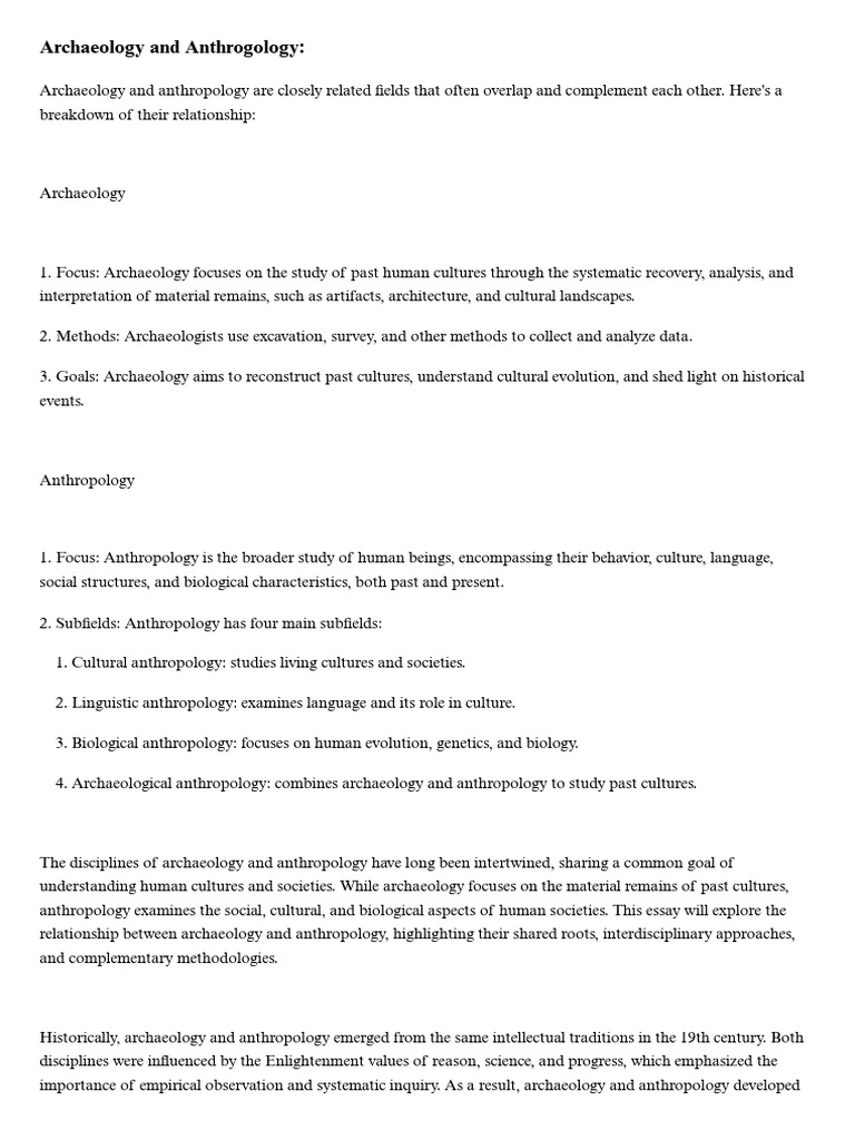 Archaeology and Anthropology Interconnection | PDF | Archaeology ...