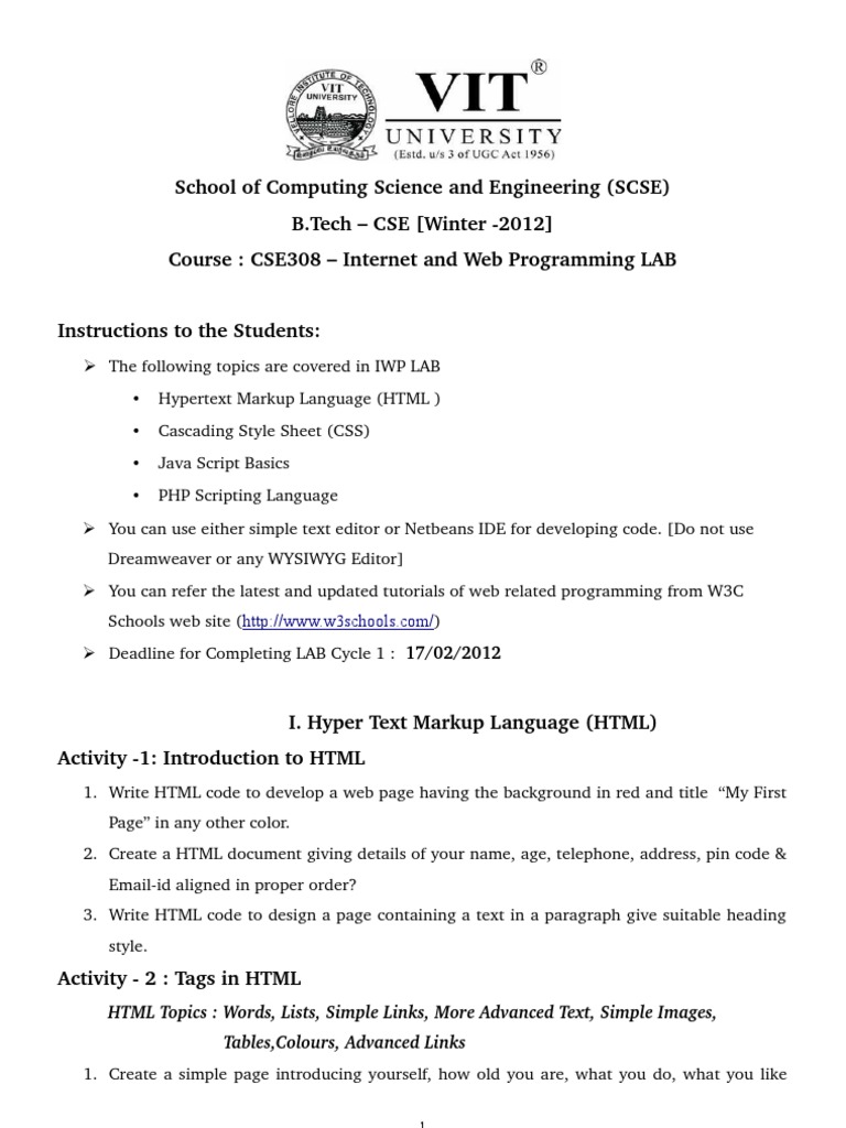 IWT LAB Activities-Cycle1 | PDF | Html | Cascading Style Sheets