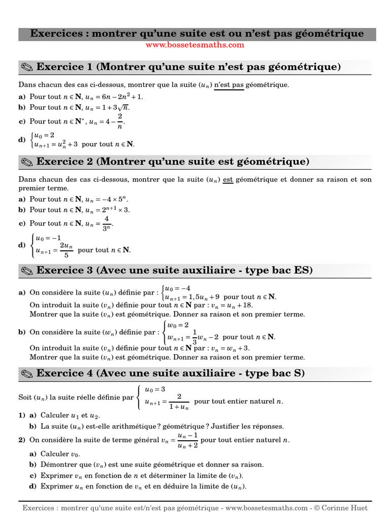 Exercices sur les suites géométriques | PDF | Mathématiques | Arithmétique