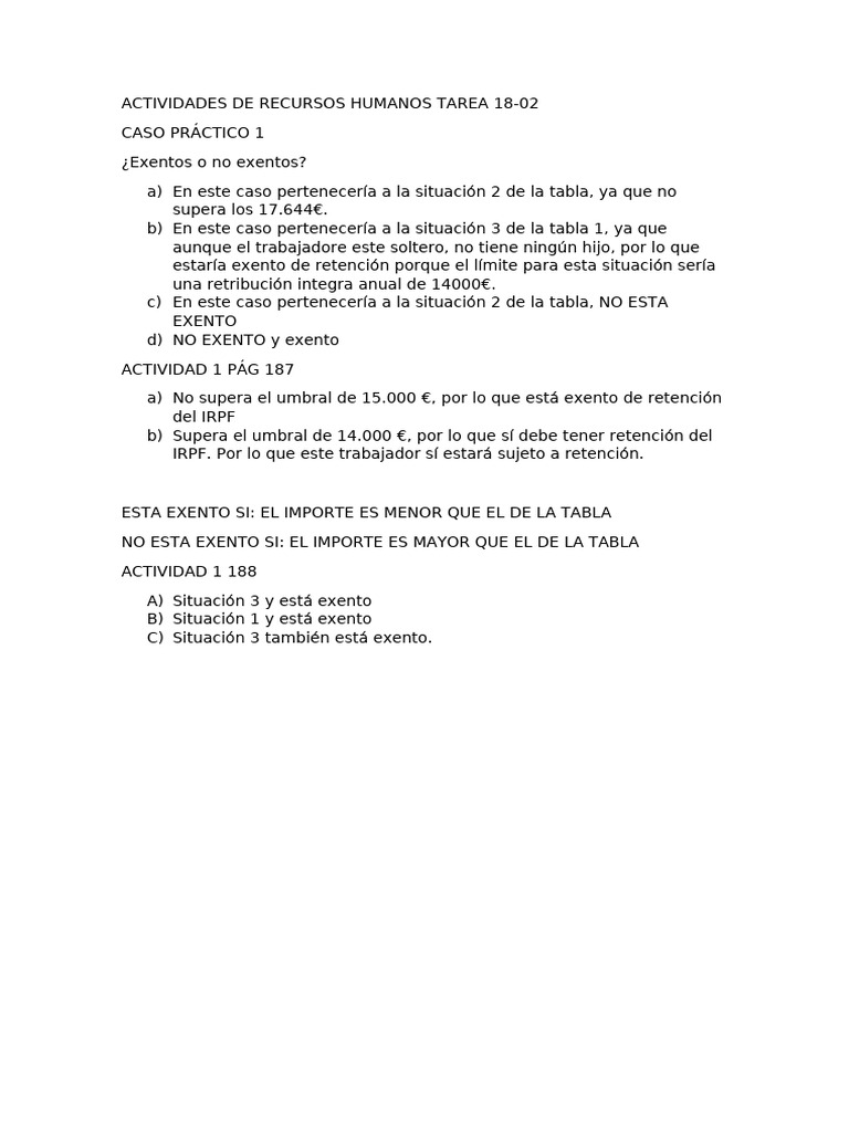 Actividades de Recursos Humanos Tarea 18 | PDF