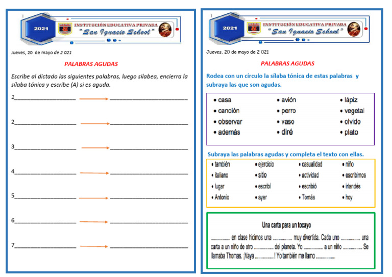 Ejercicio de Palabras Agudas | PDF