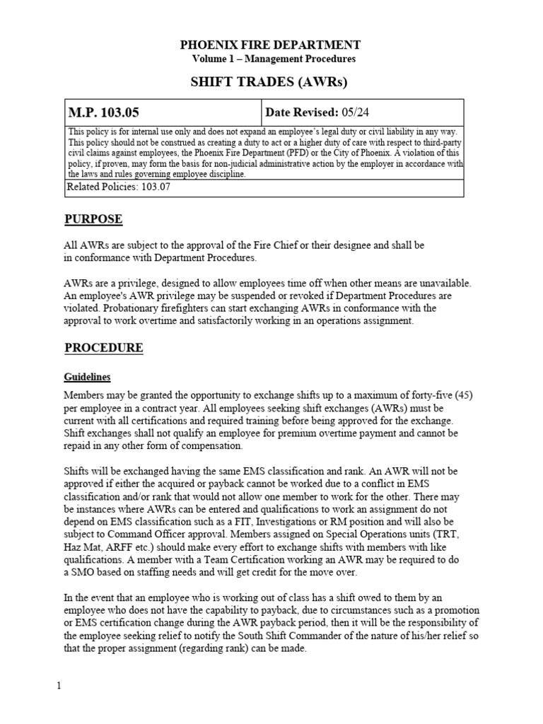 Phoenix Fire Shift Trade Procedures | PDF | Employment | Private Law