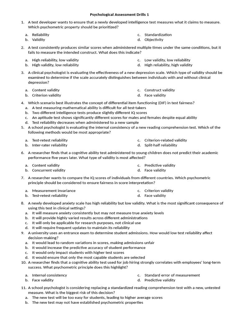 Psychological Assessment Test Validity Guide | PDF | Validity ...