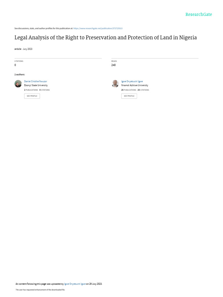 Legal Analysis of The Right To Preservation and Protection of Land in ...