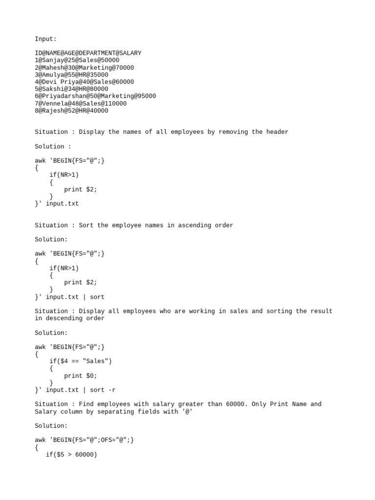 EmployeesList Awk | PDF | Computer Programming