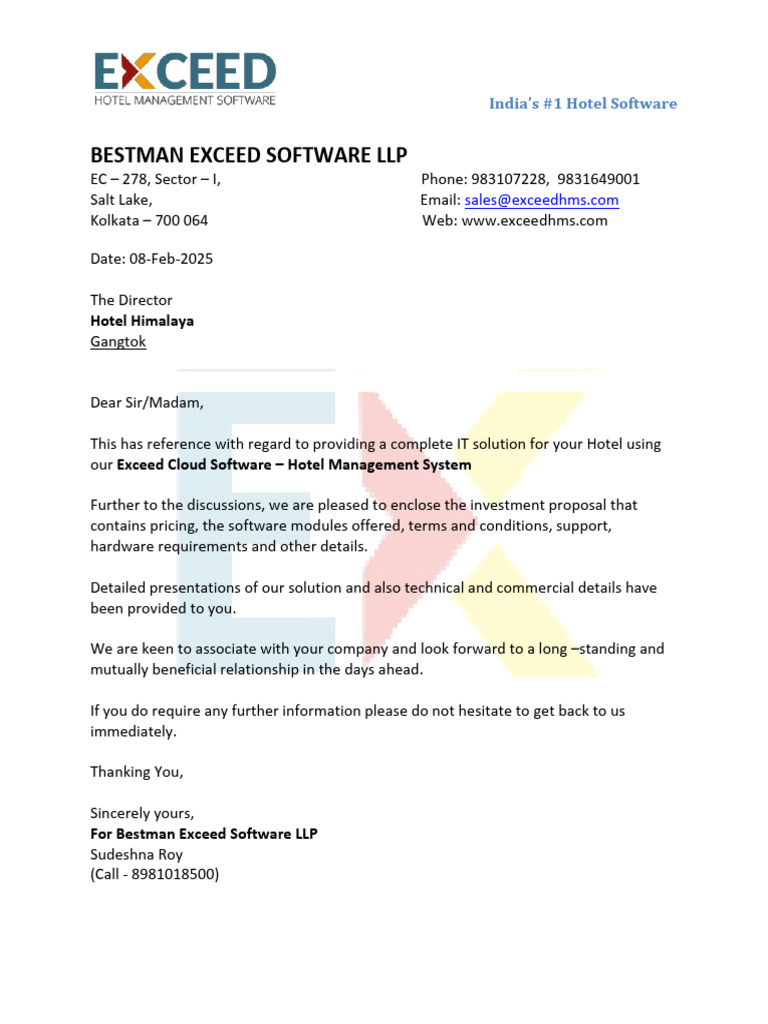 Exceed Cloud Hotel Management Proposal | PDF | Point Of Sale | Cloud ...