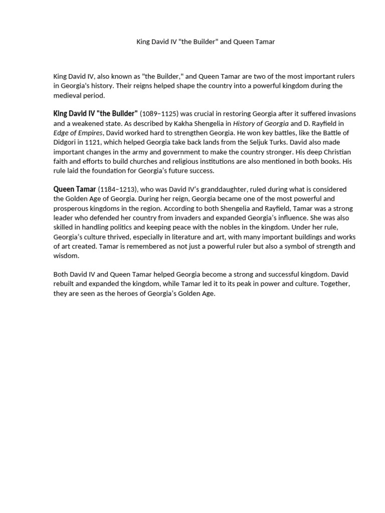 King David IV the Builder and Queen Tamar | PDF