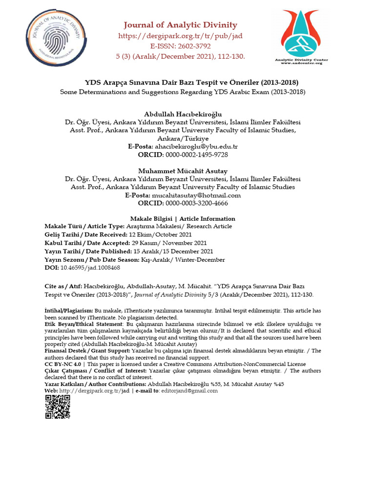 YDS Arapca Sinavina Dair Bazi Tespit Ve | PDF