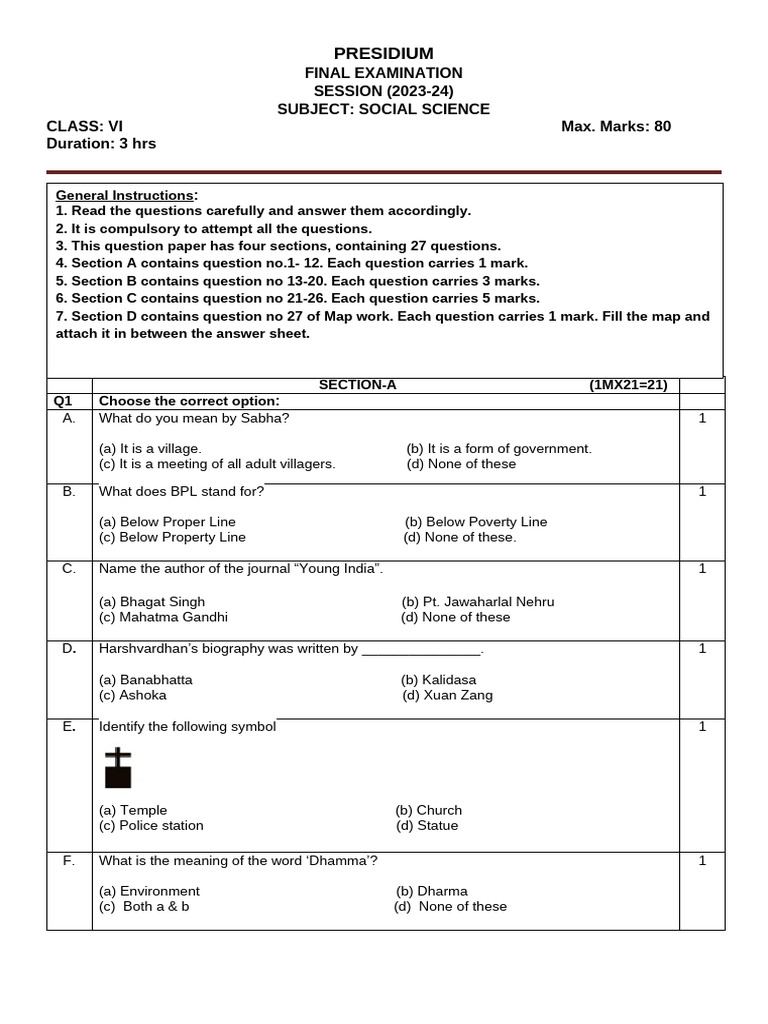 Grade 6 Final Ques Paper 23-24 | PDF