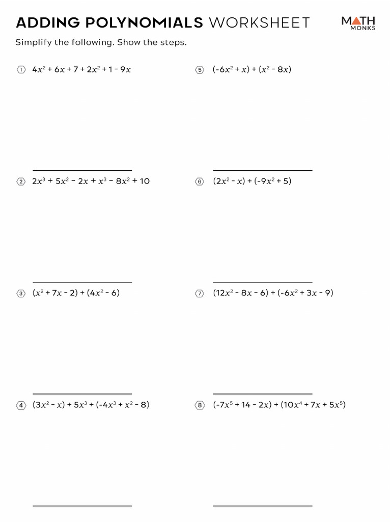 Adding Polynomials Worksheet With Answers | PDF
