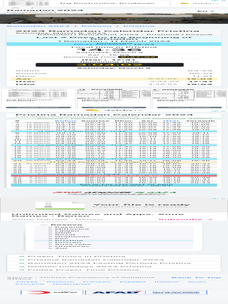 Ramadan Calendar 2024 for Kosovo | PDF | Ramadan | Observances Set