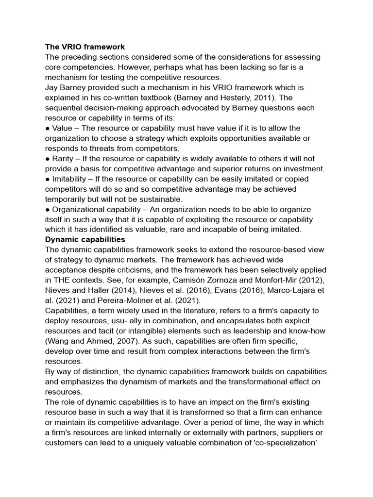The VRIO framework | PDF | Competitive Advantage | Strategic Management