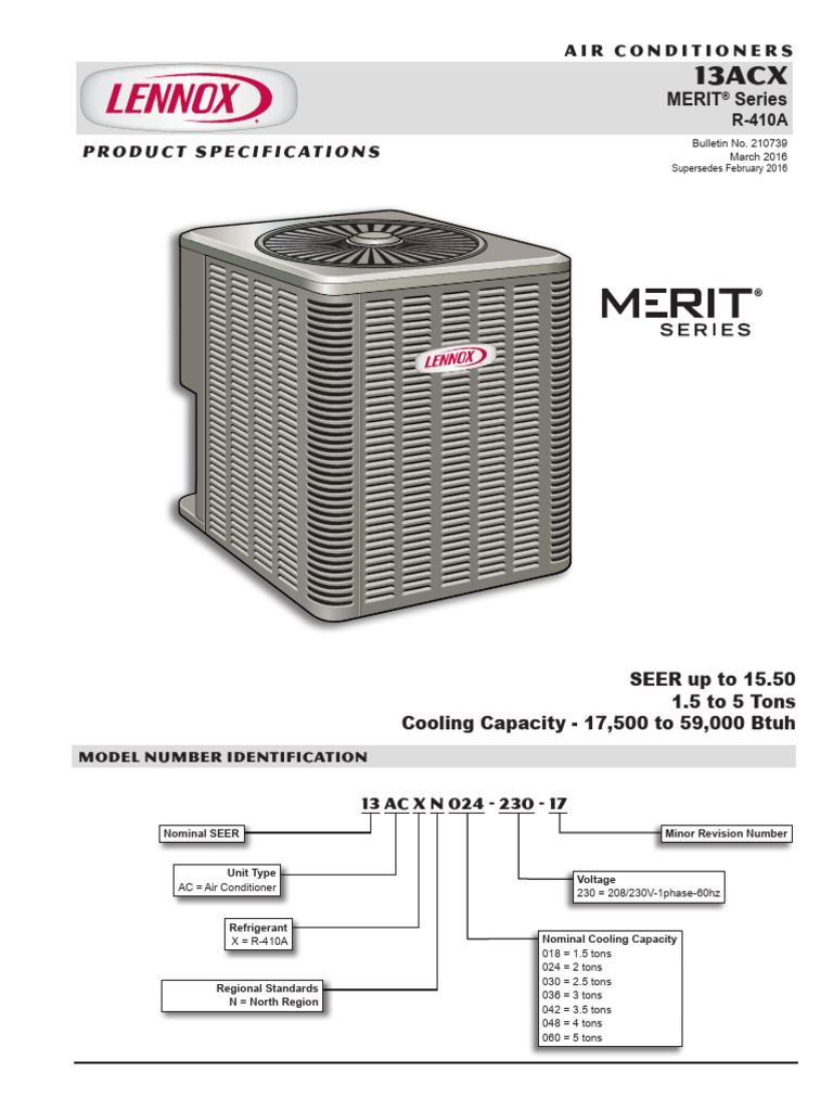 BROCHURE Condensador Lennox 13 acx 18.000 BTU a 60.000 BTU | PDF | Air ...