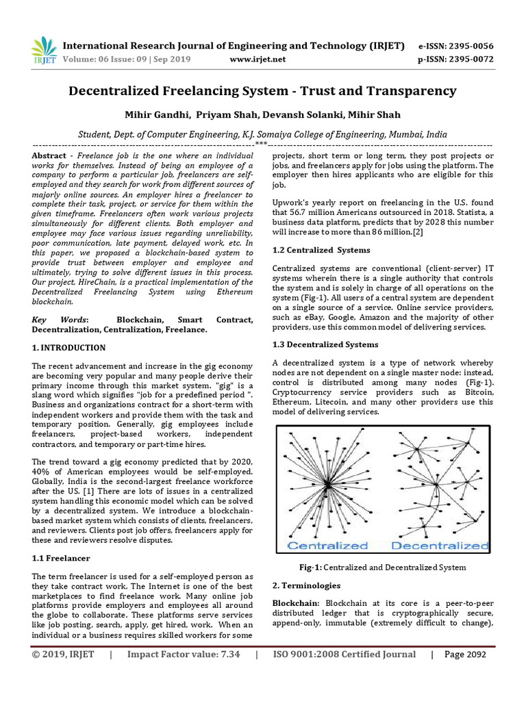 Decentralized Freelancing System - Trust and Transparency | PDF | Freelancer | Computing