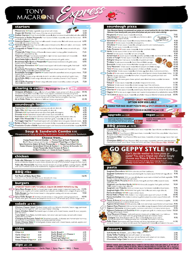 Tony Macaroni Express Menu 2023 | PDF