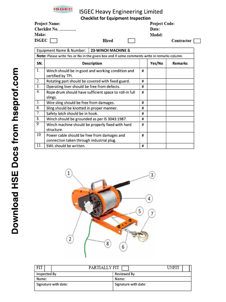 Inspection Checklist of Winch Machine | PDF