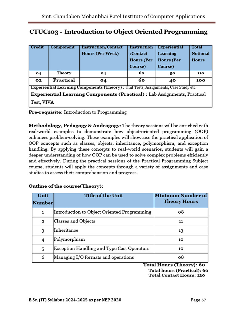 B.Sc. IT CTUC103 - IOOP Syllabus | PDF | C++ | Constructor (Object Oriented Programming)