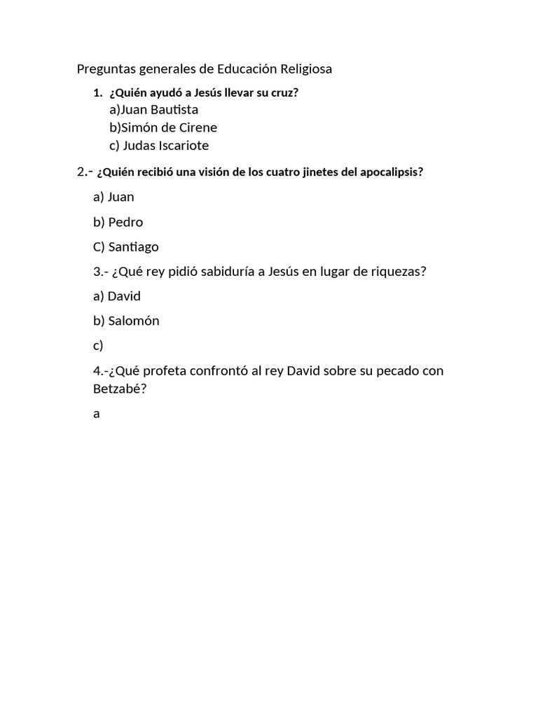Preguntas Generales de Educación Religiosa | PDF