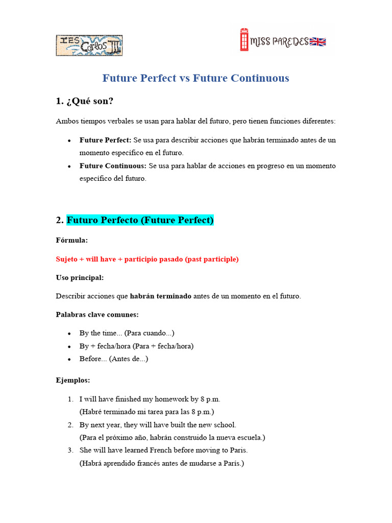 Future Perfect and Future Continuous - Theory | PDF | Mecánica del lenguaje | Gramática