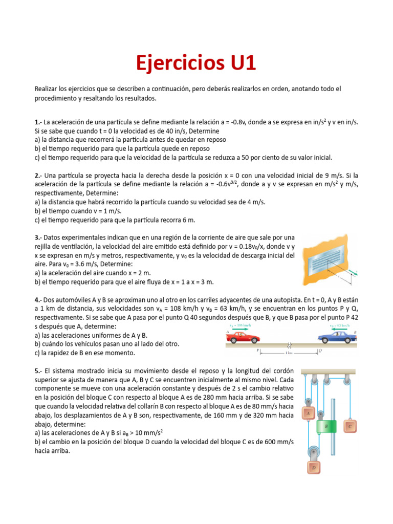 Ejercicios U1 Dinámica | PDF | Velocidad | Aceleración