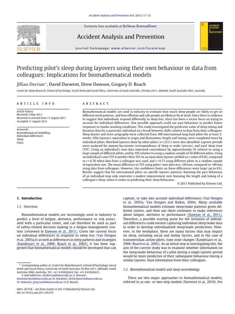 Predicting Pilots Sleep During Layovers | PDF