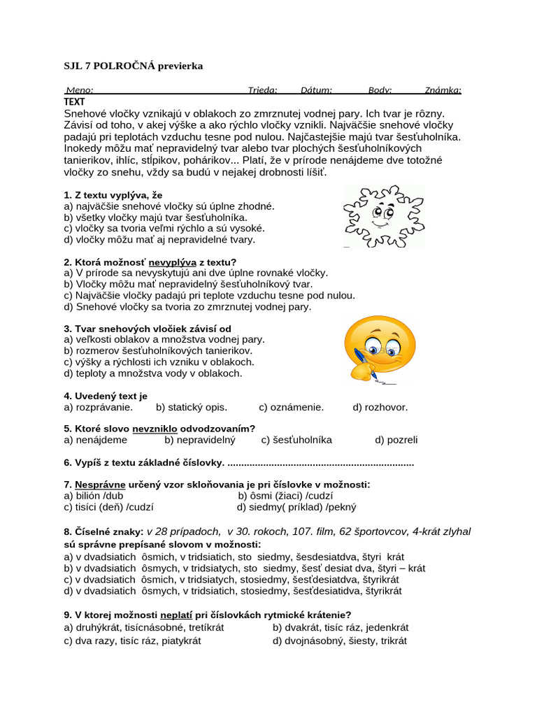 SJL 7 POLROČNÁ Previerka | PDF