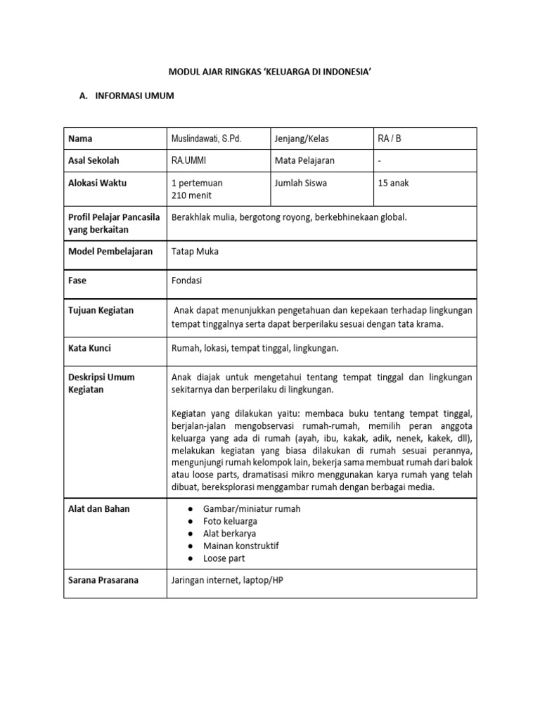 Modul Ajar Ringkas_ Keluarga Di Indonesia | PDF