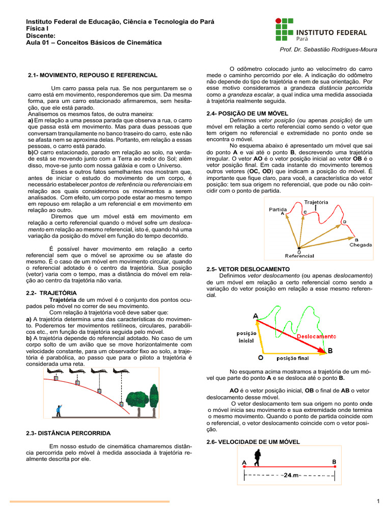 Aula 01 - Conceitos Básicos de Cinemática | PDF | Velocidade | Velocidade
