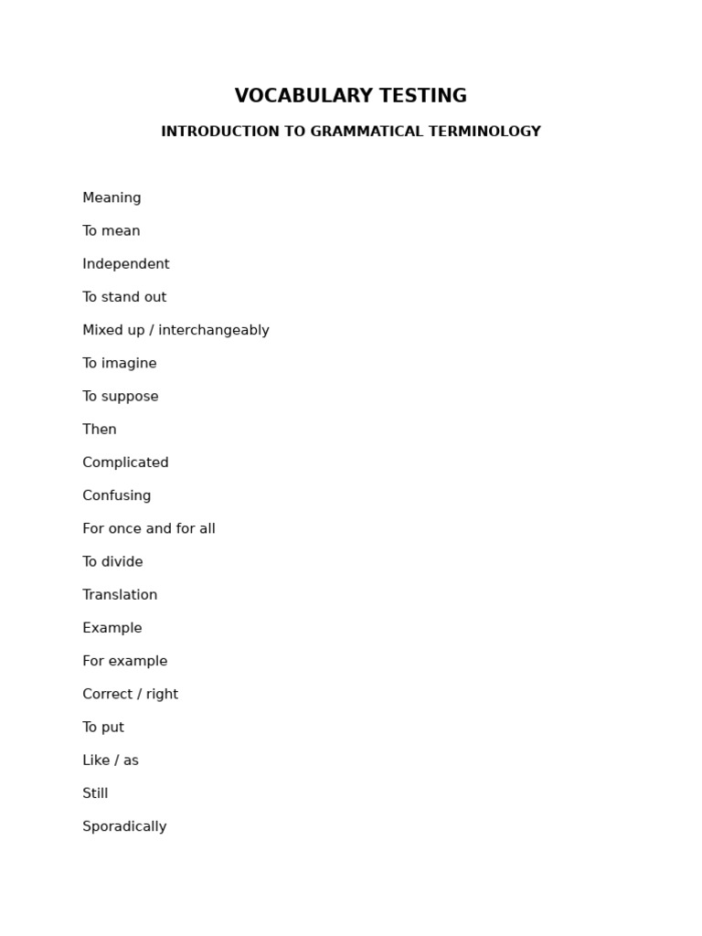 Vocabulary Testing and Grammar Terms | PDF