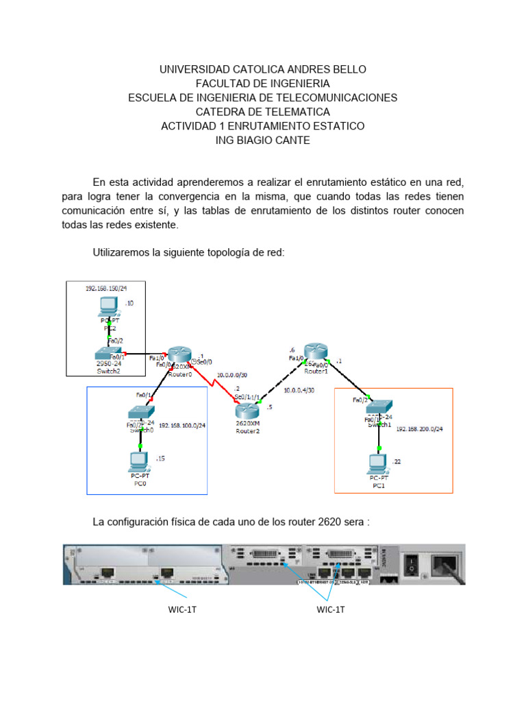 Actividad 1 Enrutamiento Estatico | PDF | Enrutador (Computación) | Dirección IP