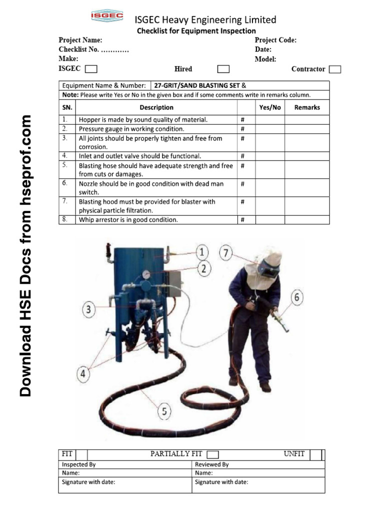 Inspection Checklist of Grit - Sand Blasting Set | PDF