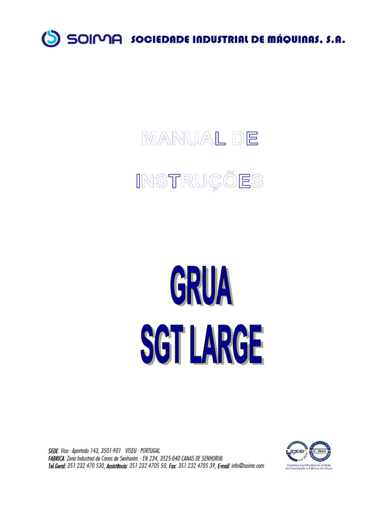 Manual de Instruções da Grua SOIMA SGT Large | PDF | Guindaste (máquina ...
