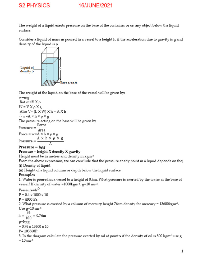 s2 Physics | PDF | Pressure | Lever