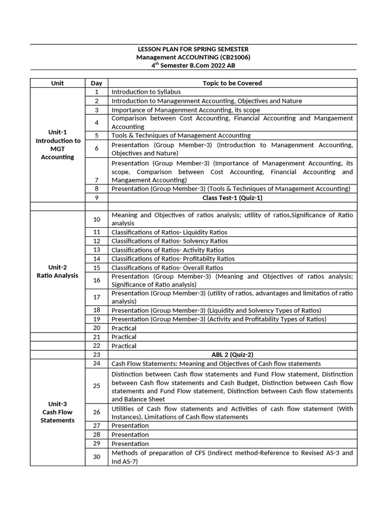 Management Accounting Lesson Plan | PDF | Management Accounting | Cash ...