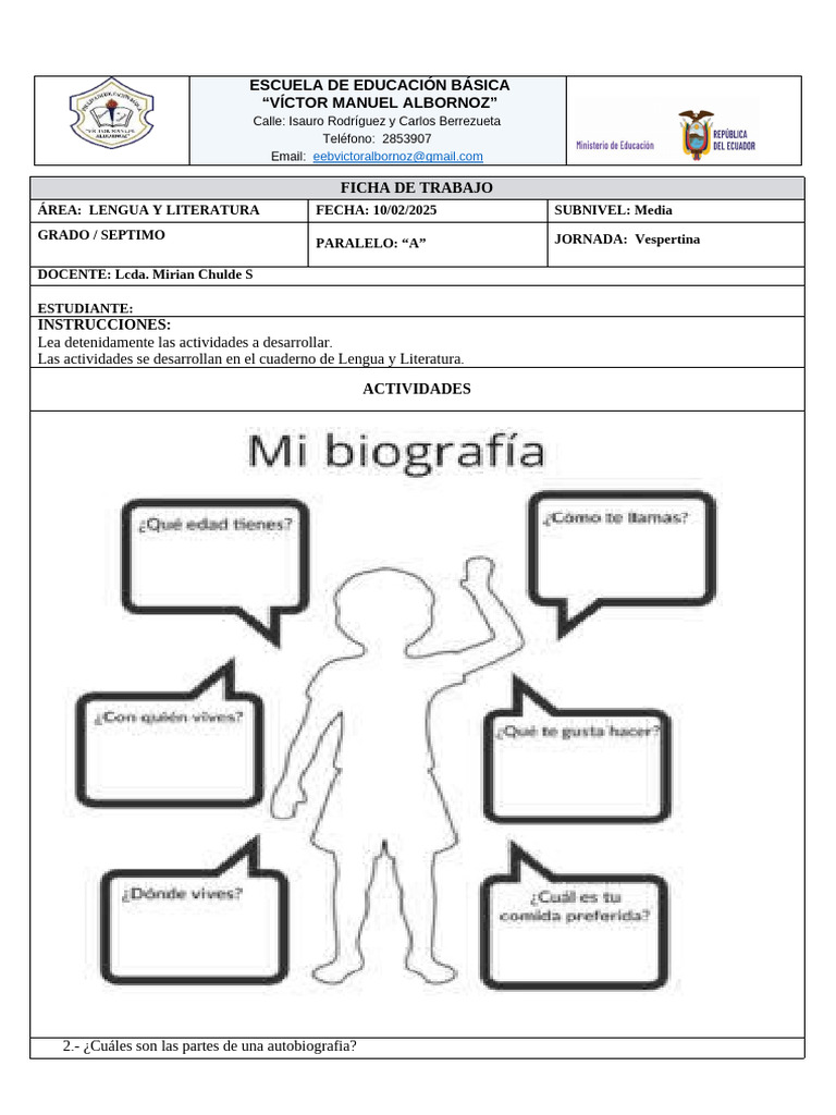 Actividades de Autobiografía para Séptimo | PDF