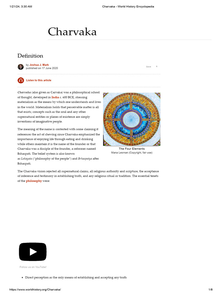 Charvaka - World History Encyclopedia - HVE | PDF | Vedas | Moksha