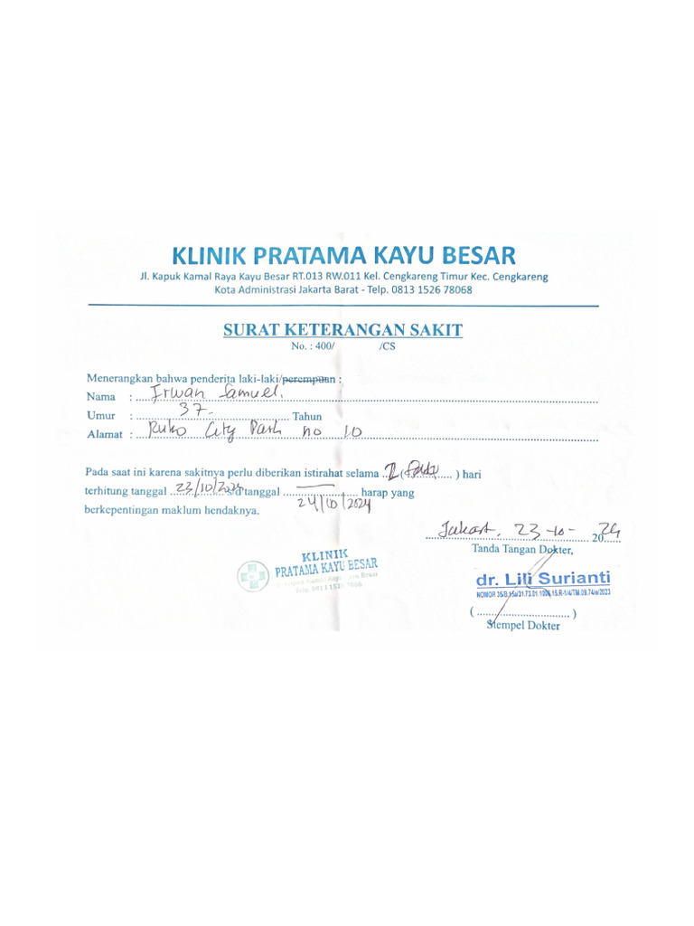 Scan Surat Sakit Irwan | PDF