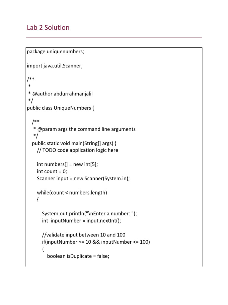 Java Program for Unique Number Input | PDF