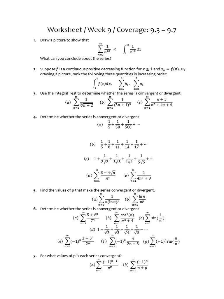 Convergence and Divergence Series Worksheet | PDF