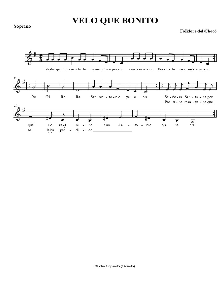 Velo qué bonito. soprano | PDF