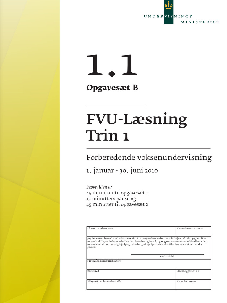 FVU-Læsning Trin 1: Opgavesæt B | PDF