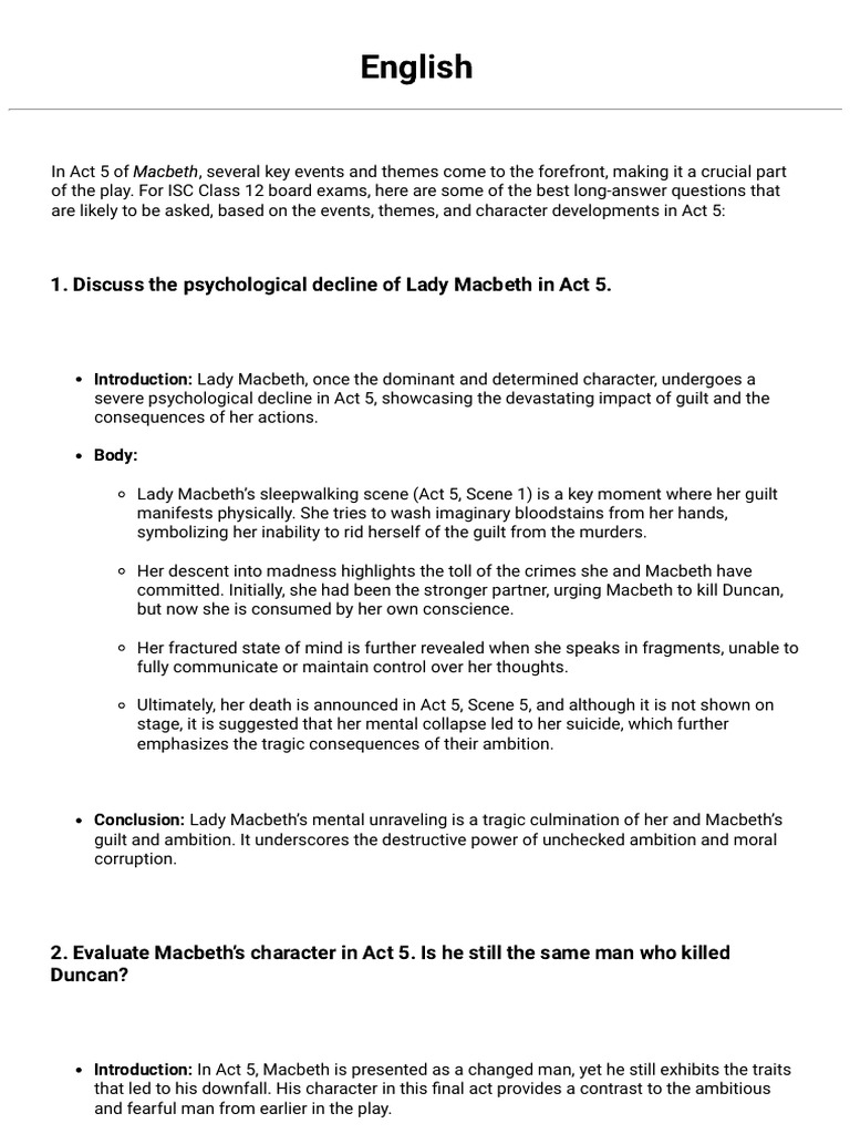 Key Themes in Macbeth Act 5 Analysis | PDF | Macbeth
