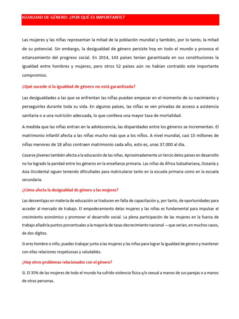 Lectura 2 Igualdad de Genero | PDF | Igualdad de género | Estudios de ...