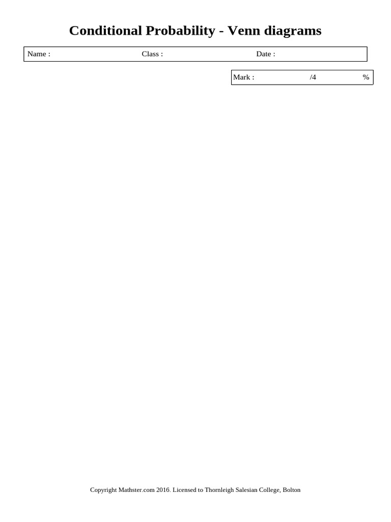 Conditional Probability - Venn Diagrams - 1 | PDF