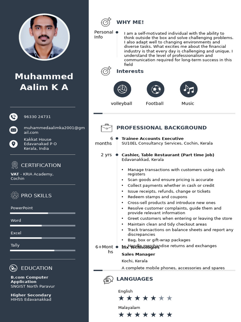 Muhammed Aalim K A Resume-1 | PDF | Point Of Sale | Business