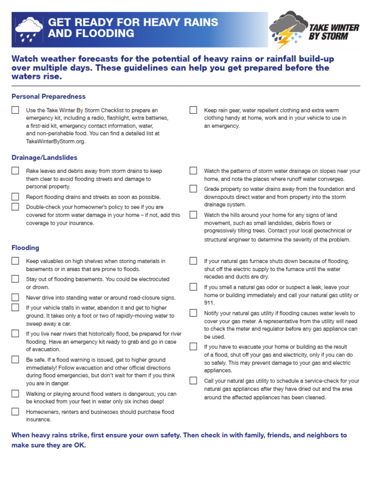 heavy rain checklist | PDF | Flood | Landslide
