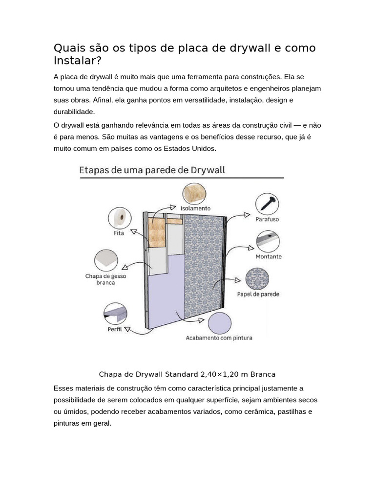 Quais São Os Tipos de Placa de Drywall e Como Instalar | PDF | Drywall