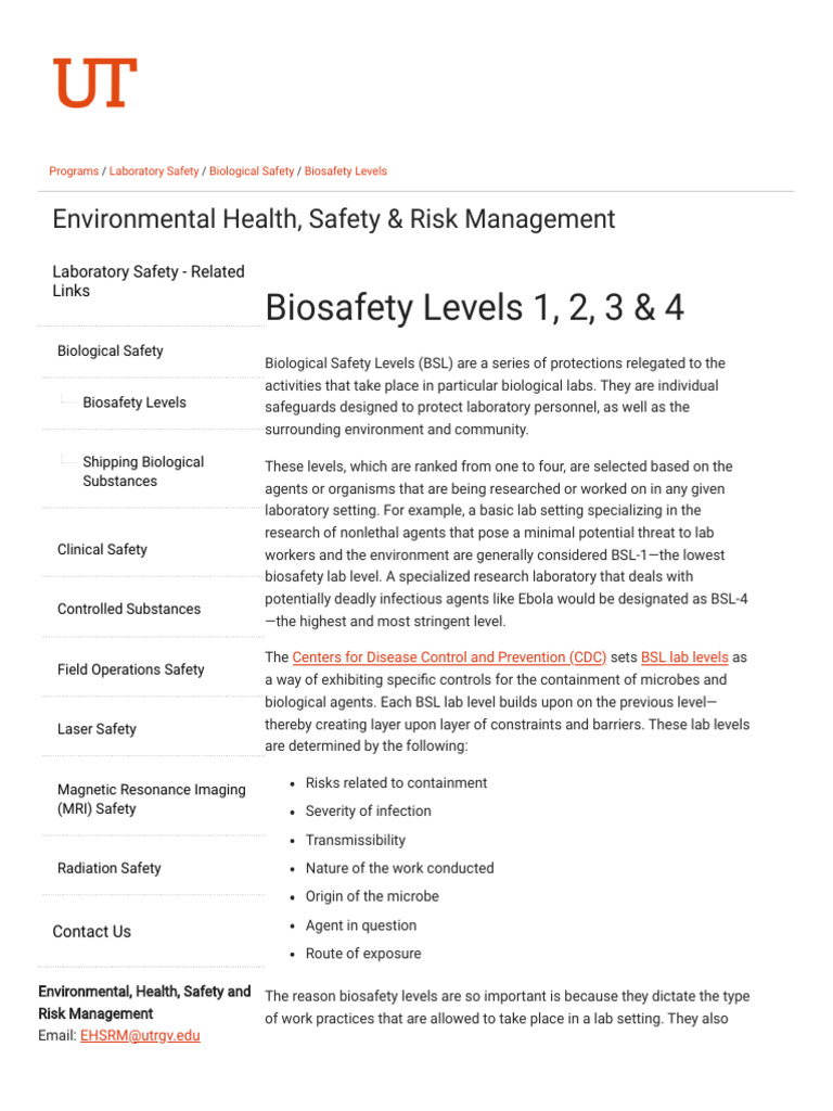 Biosafety Levels 1, 2, 3 & 4 - UTRGV | PDF | Medical Specialties ...