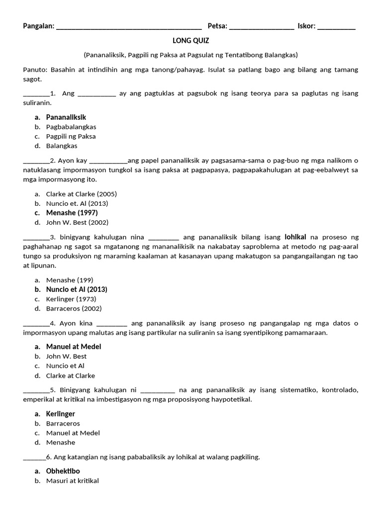 1st LONG QUIZ | PDF