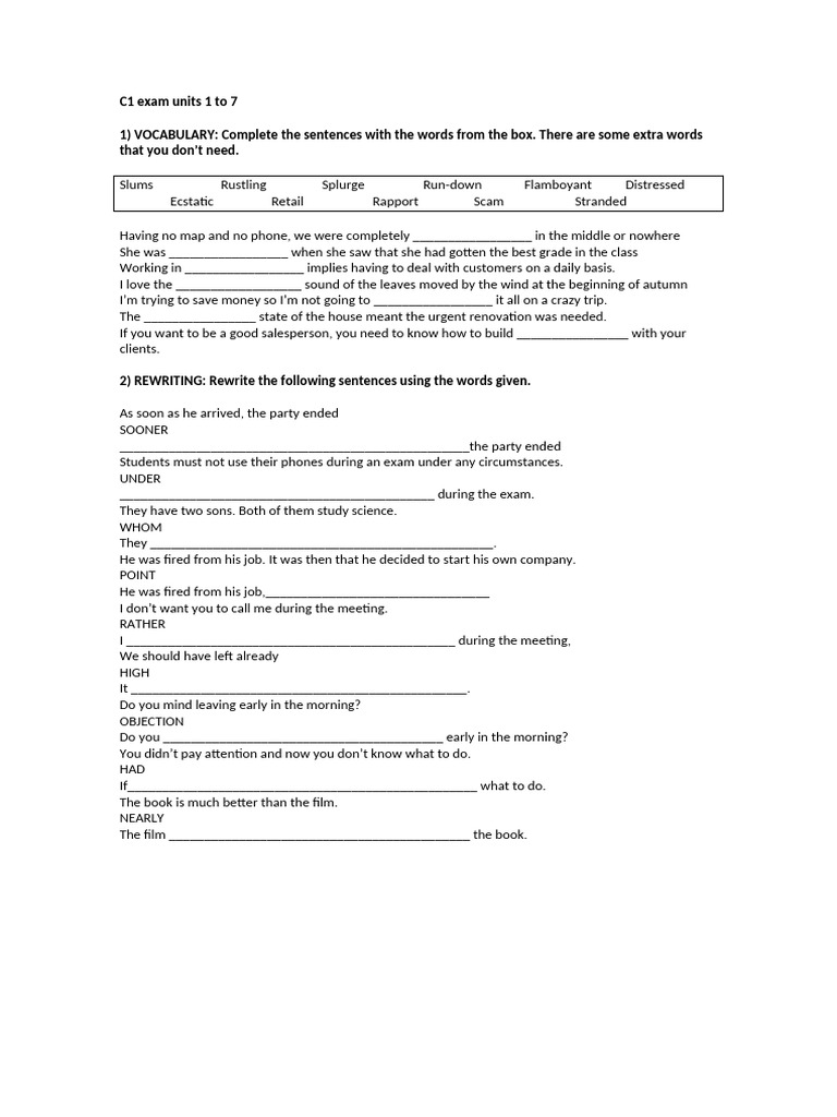 c1 Exams Units 1 To 7 | PDF | Poverty | Poverty & Homelessness